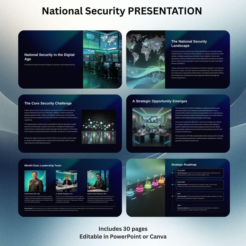 National Security Presentation Canva Template | Defense Strategy ...