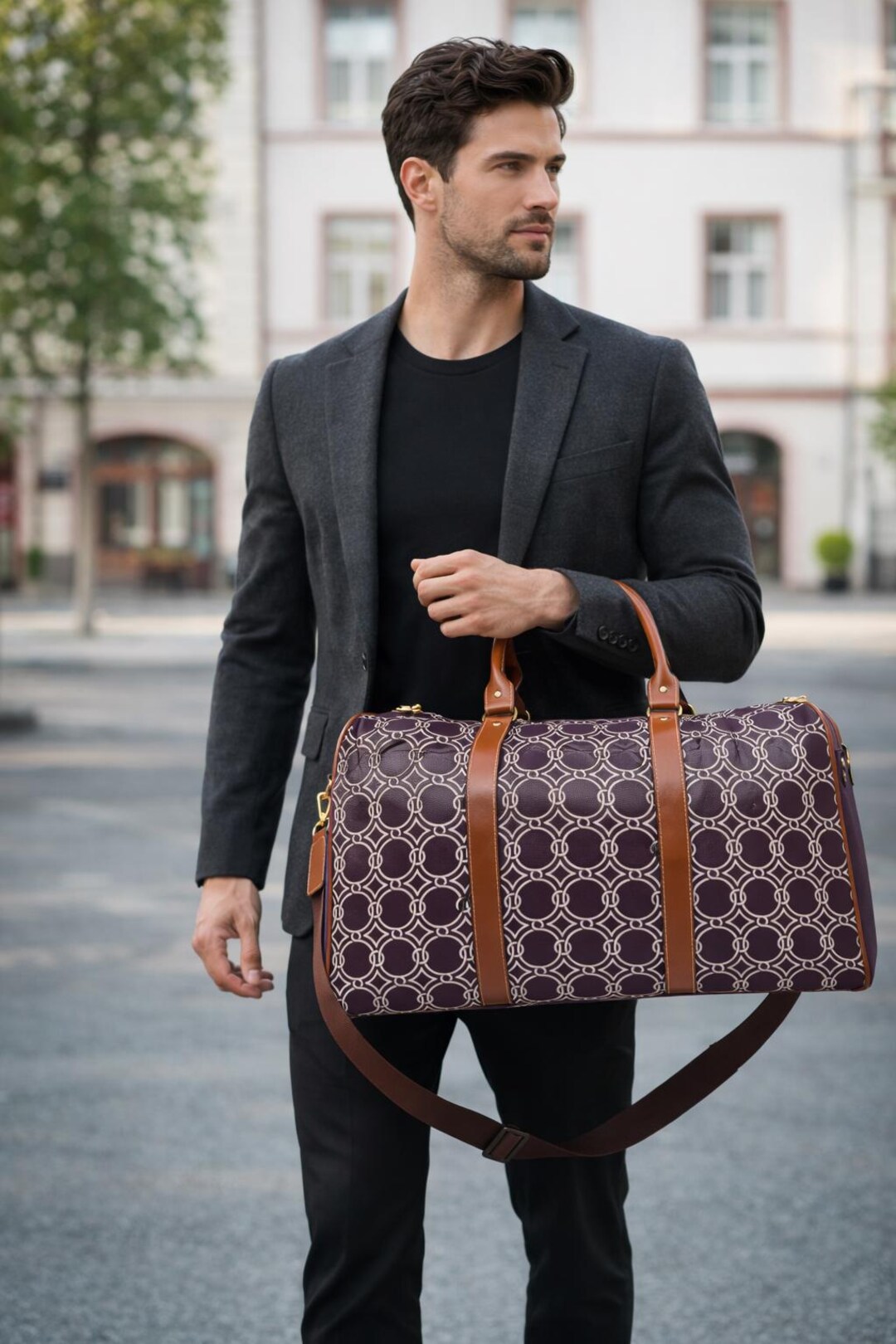 Modern Maroon Travel Bag: Elegant Monogram Weekender, Luxury Carry on ...