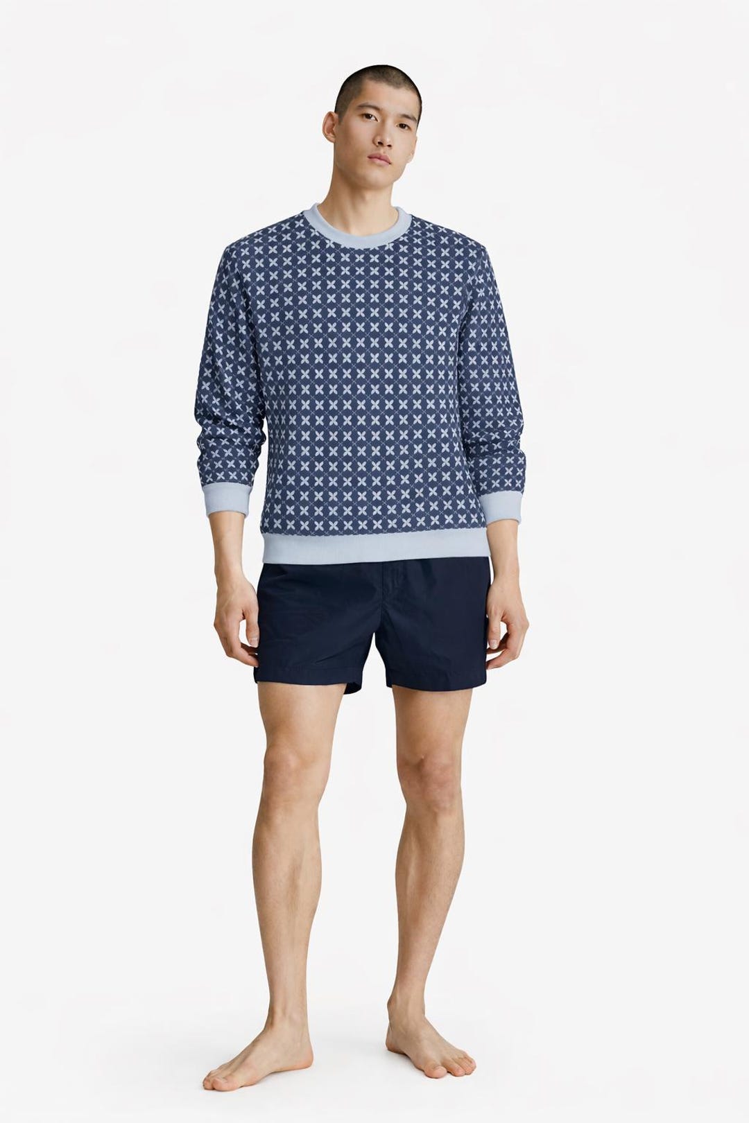 Navy and Blue Cross Pattern Long Sleeve Shirt, Bold Unisex Shirt - Etsy