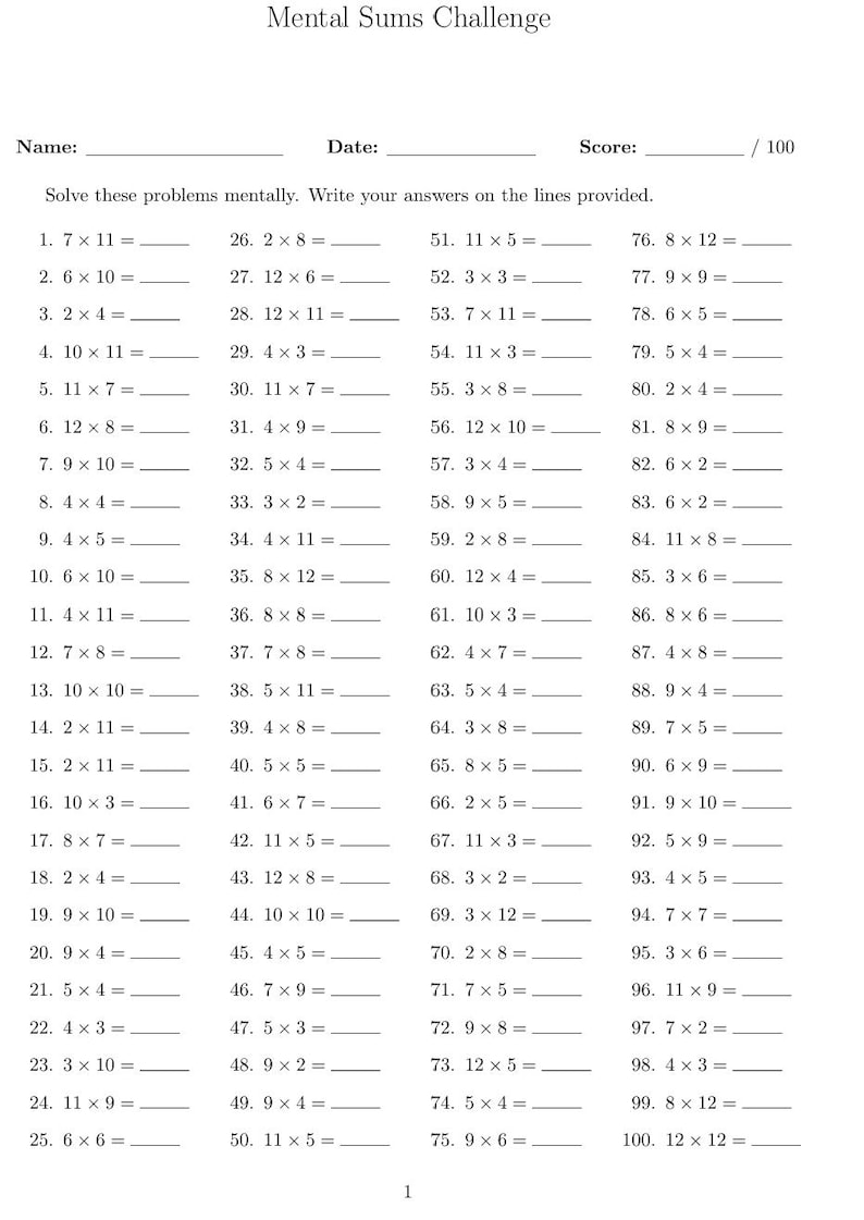 100 Multiplication Math Worksheets for Kids | Printable PDF, Homeschool ...