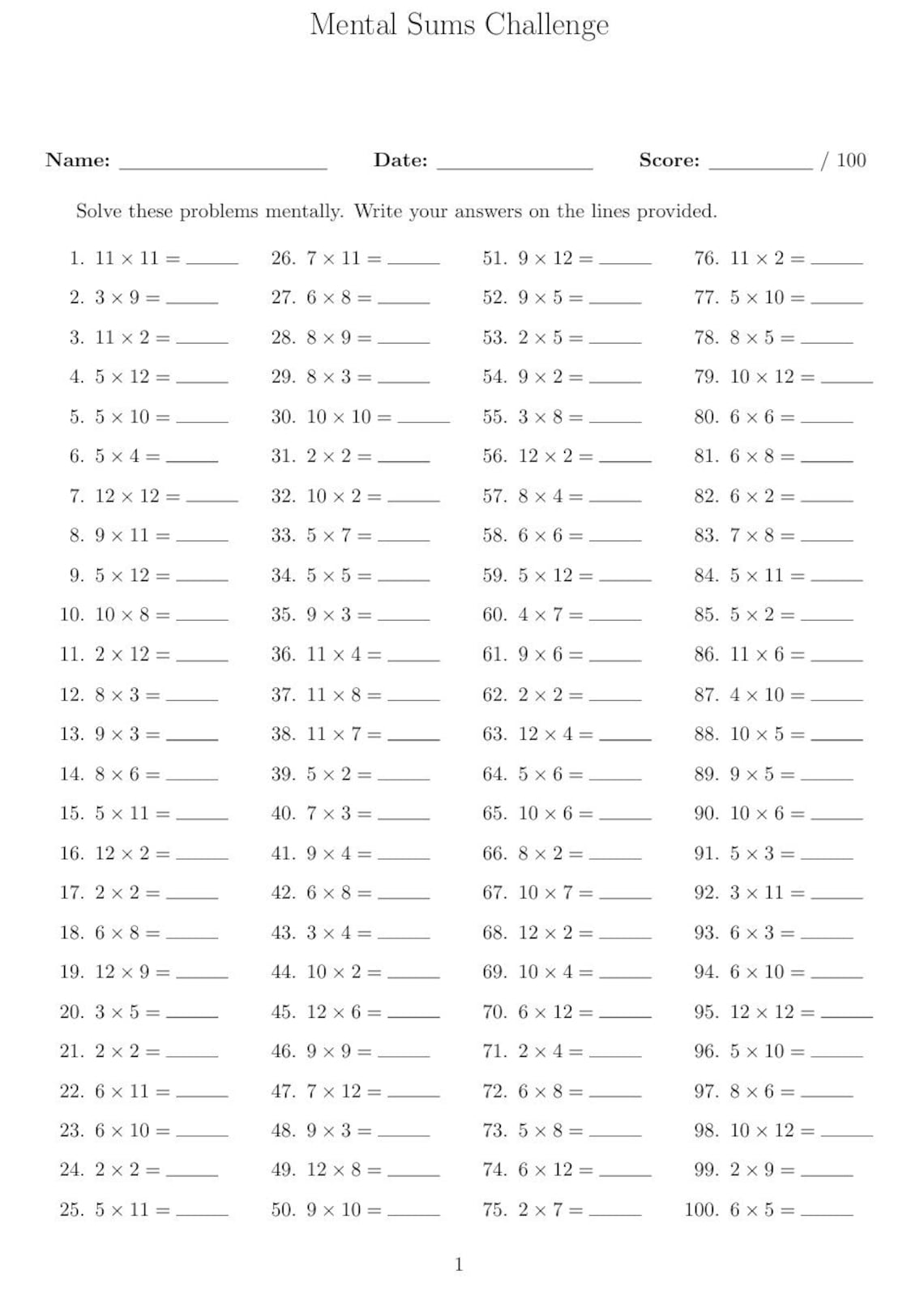 100 Multiplication Math Worksheets for Kids | Printable PDF, Homeschool ...