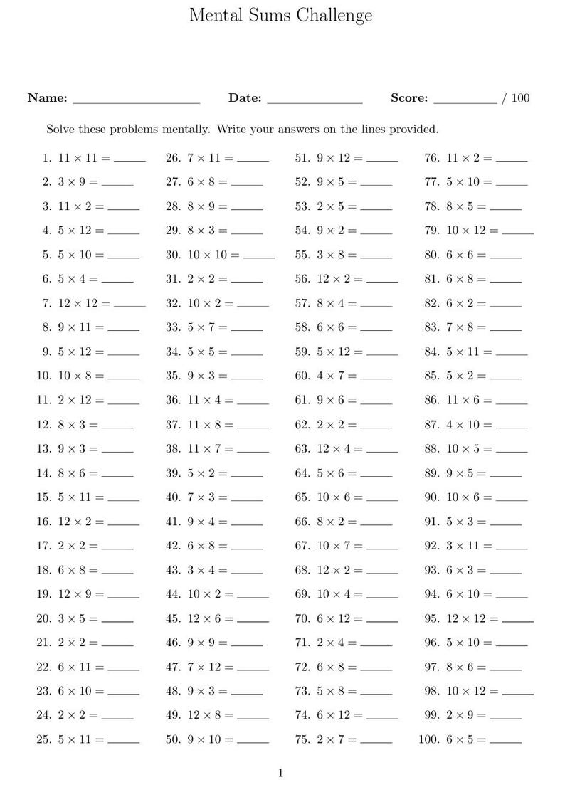 100 Multiplication Math Worksheets for Kids | Printable PDF, Homeschool ...