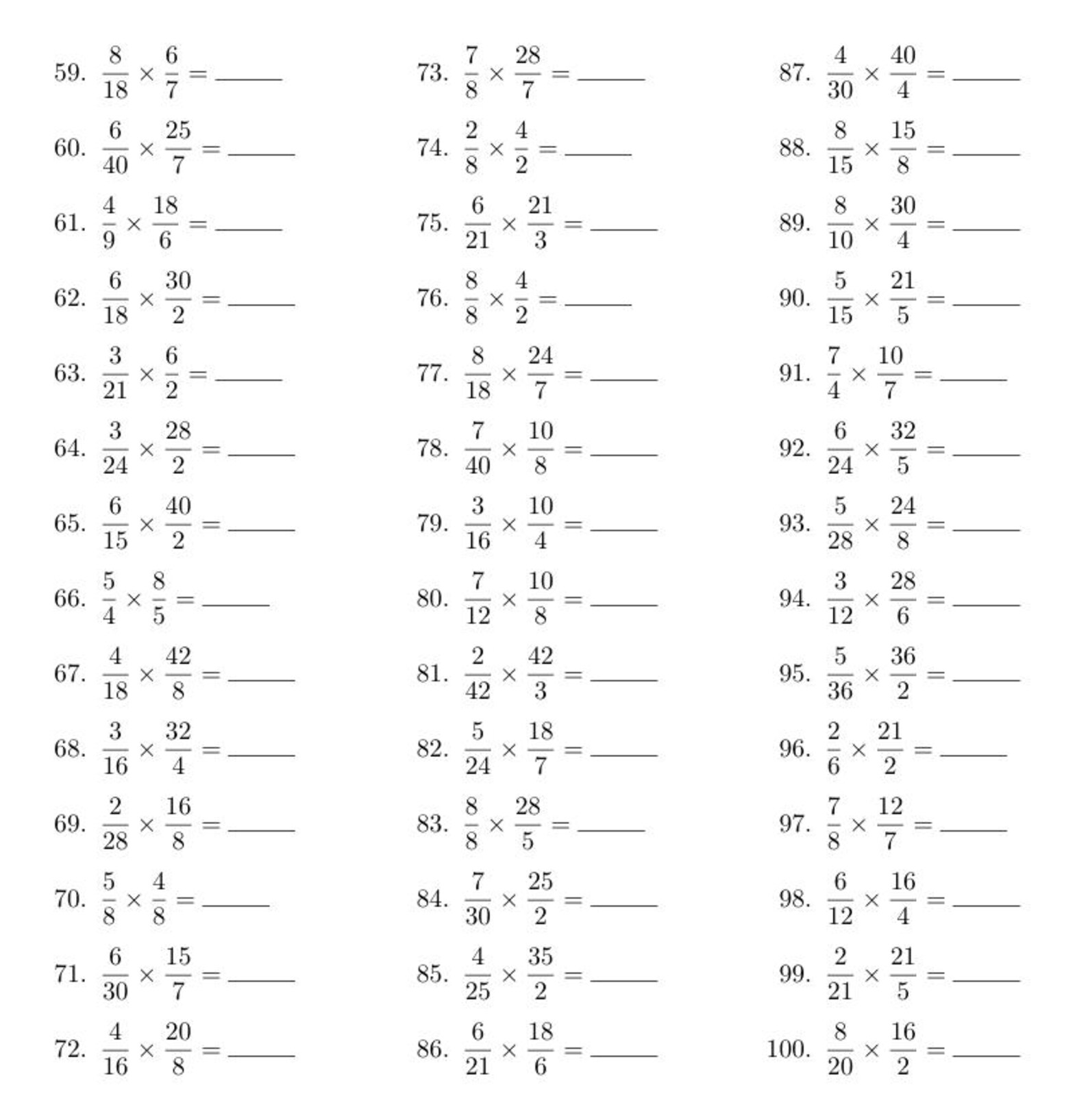 100 Fractions Multiplication Math Worksheets | PDF Printable | Kids Age ...