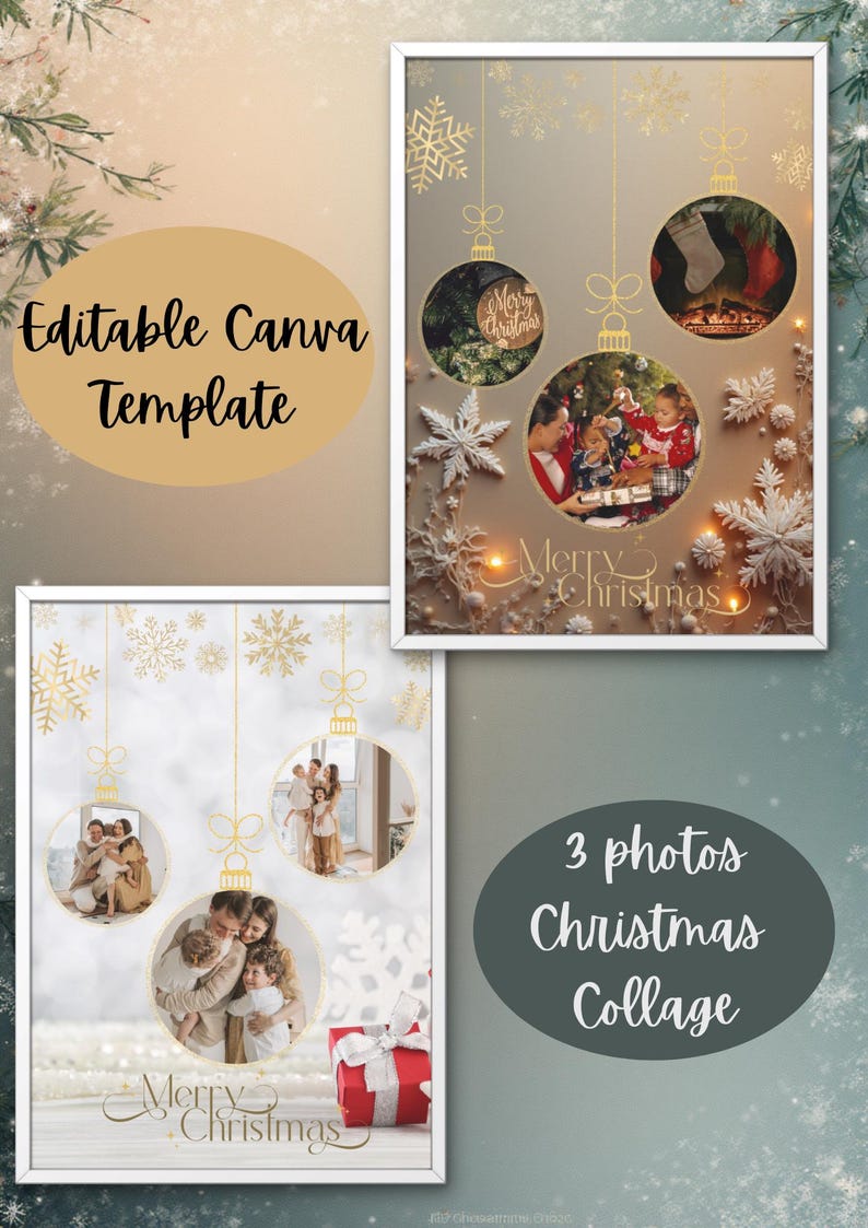 Christmas Photo Collage Canva Template | 3 Photos | 5 Backgrounds ...