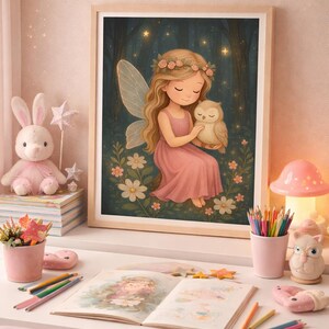Fairy and Owl Nursery Wall Art Printable, Woodland Fairy Baby Room ...