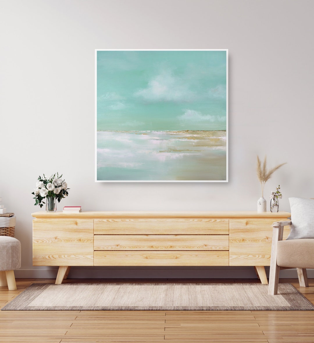 Abstract Beach Painting. Original Seascape Painting on Stretched Canvas ...