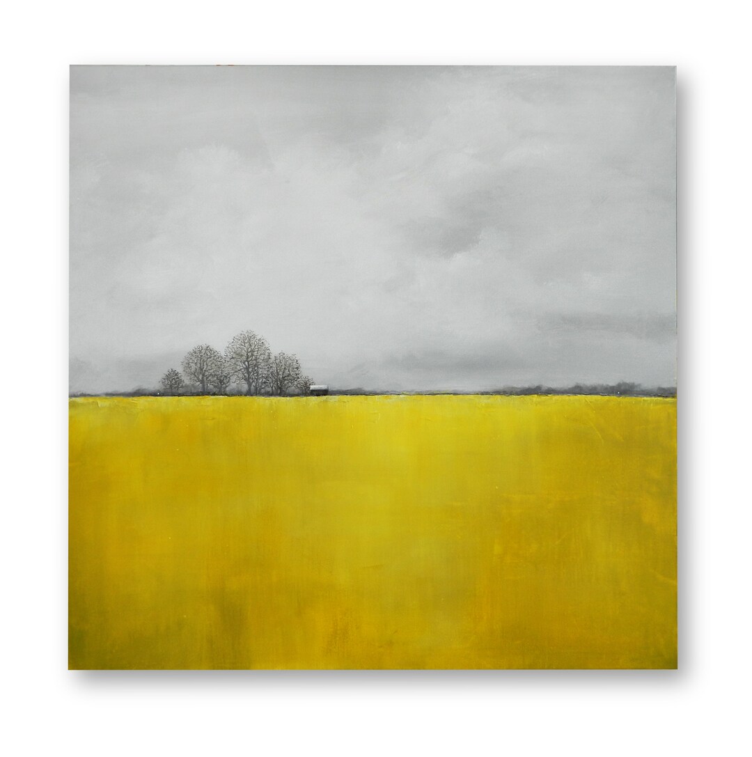 Yellow Landscape Painting, Original Art on Gallery Wrapped Stretched ...