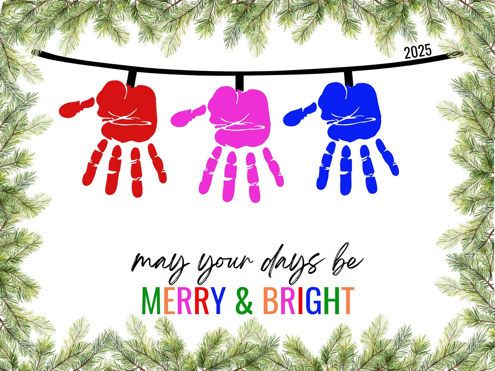 Christmas Lights Handprint Printable • “merry & Bright” Keepsake ...