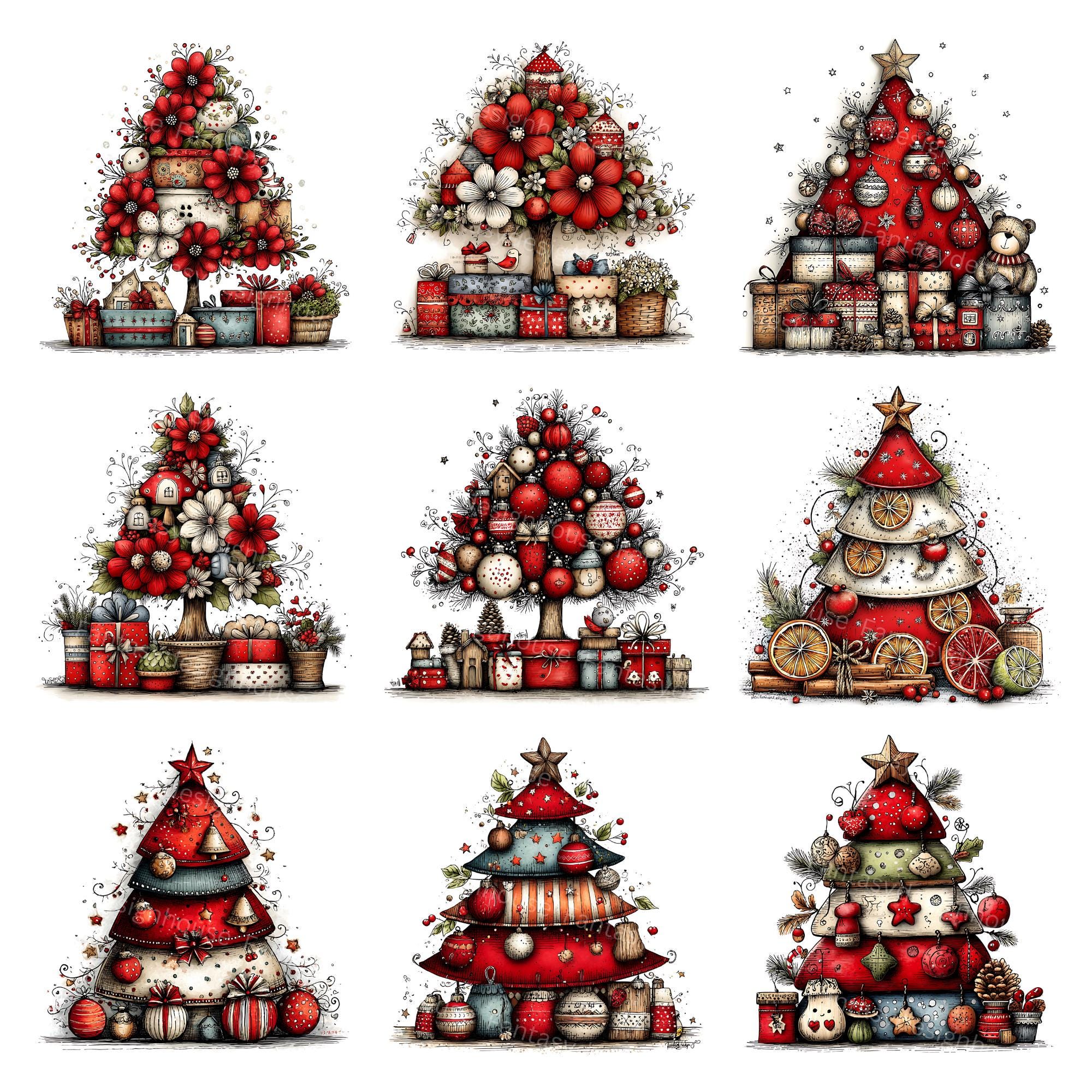 28 Christmas Tree Clipart, Holiday Illustration Bundle, Festive ...