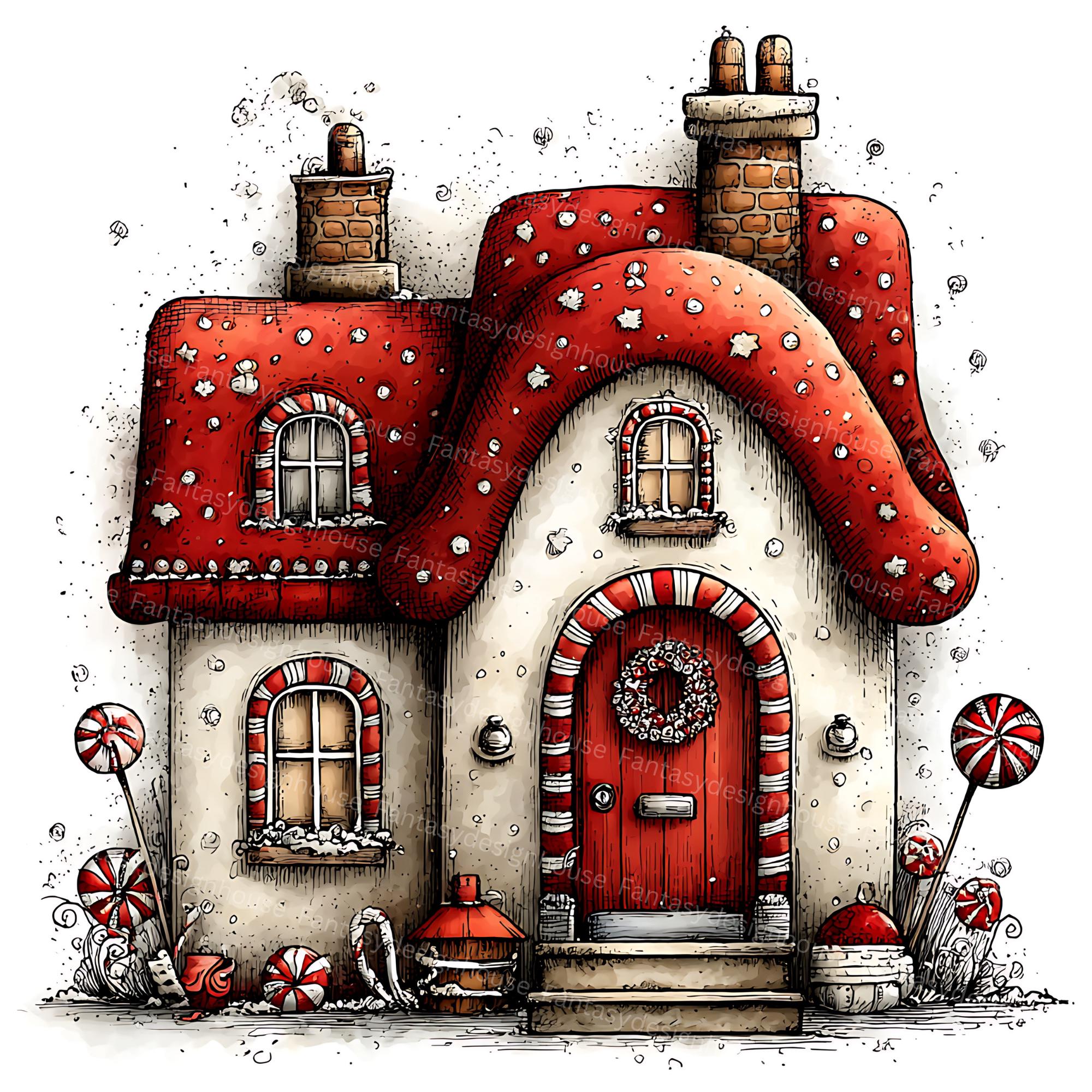 33 Christmas Ginger Bread House Clipart, Holiday Illustration, Festive ...