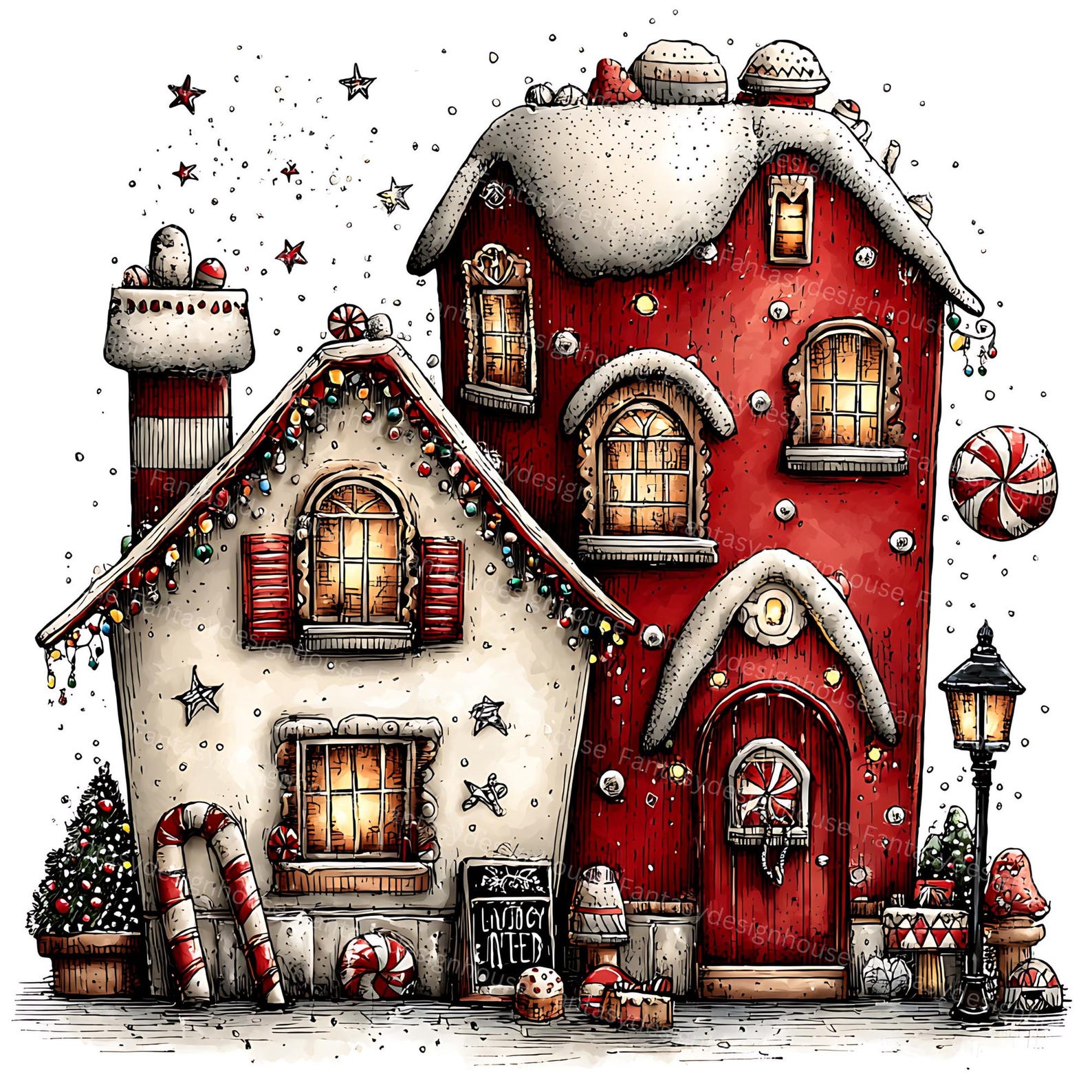 33 Christmas Ginger Bread House Clipart, Holiday Illustration, Festive ...