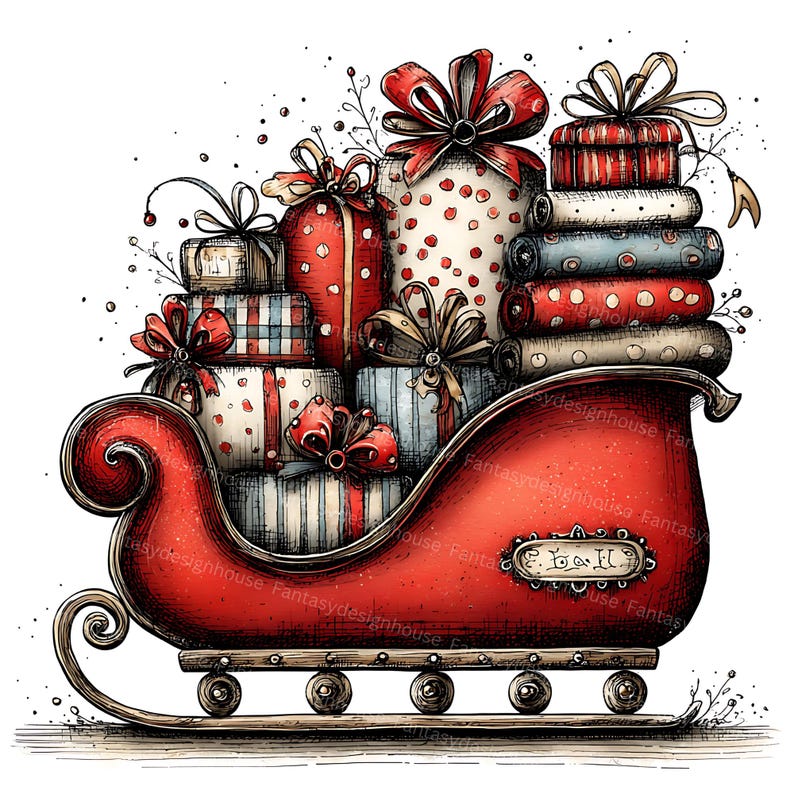 32 Christmas Sleigh Clipart, Holiday Illustration, Festive Graphics ...