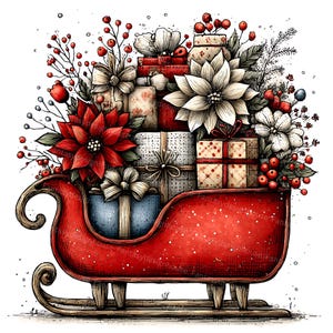 32 Christmas Sleigh Clipart, Holiday Illustration, Festive Graphics ...