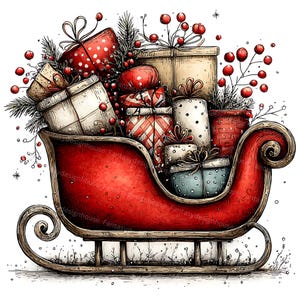32 Christmas Sleigh Clipart, Holiday Illustration, Festive Graphics ...