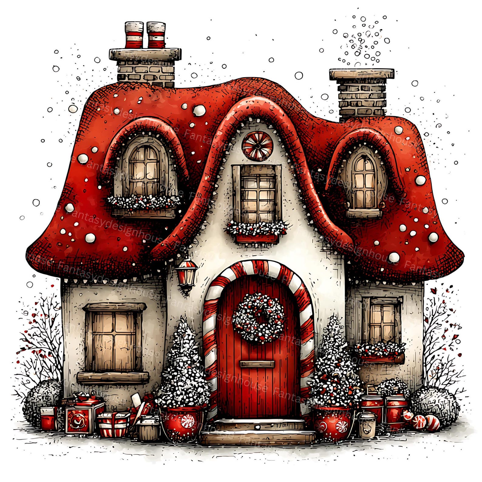 33 Christmas Ginger Bread House Clipart, Holiday Illustration, Festive ...