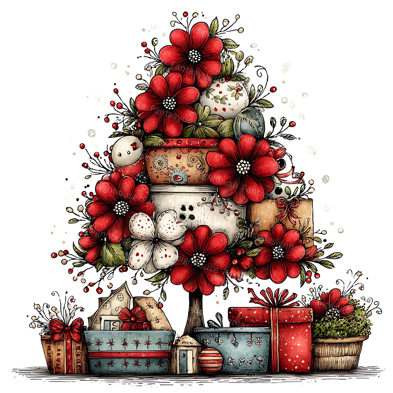 28 Christmas Tree Clipart, Holiday Illustration Bundle, Festive ...