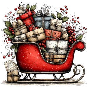 32 Christmas Sleigh Clipart, Holiday Illustration, Festive Graphics ...