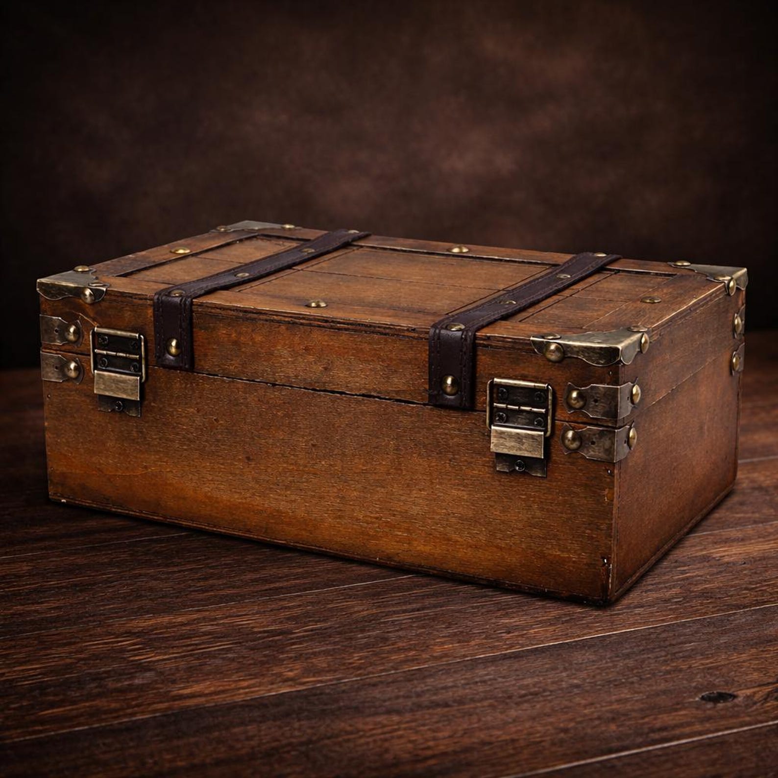 Wooden Treasure Chest Portable Vintage Jewelry Ticket Box Wood Storage ...