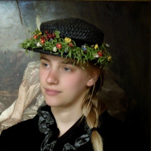 Vintage Straw Hat / Navy Blue Chanda Hat Velvet Trim and - Etsy