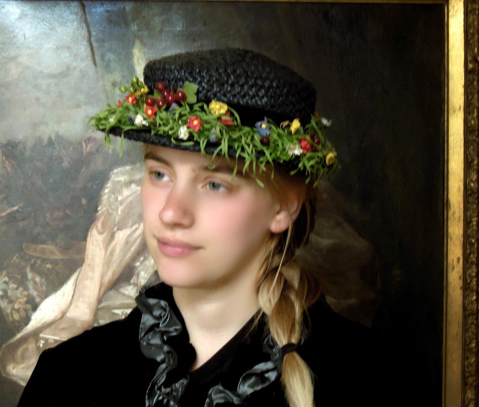 Vintage Straw Hat / Navy Blue Chanda Hat Velvet Trim and Flowers ...