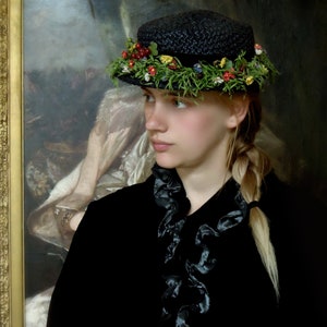 Vintage Straw Hat / Navy Blue Chanda Hat Velvet Trim and - Etsy