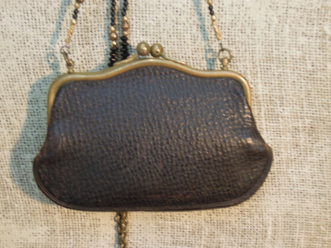 Vintage Antique Leather Handbag / Leather Coin Purse | Etsy