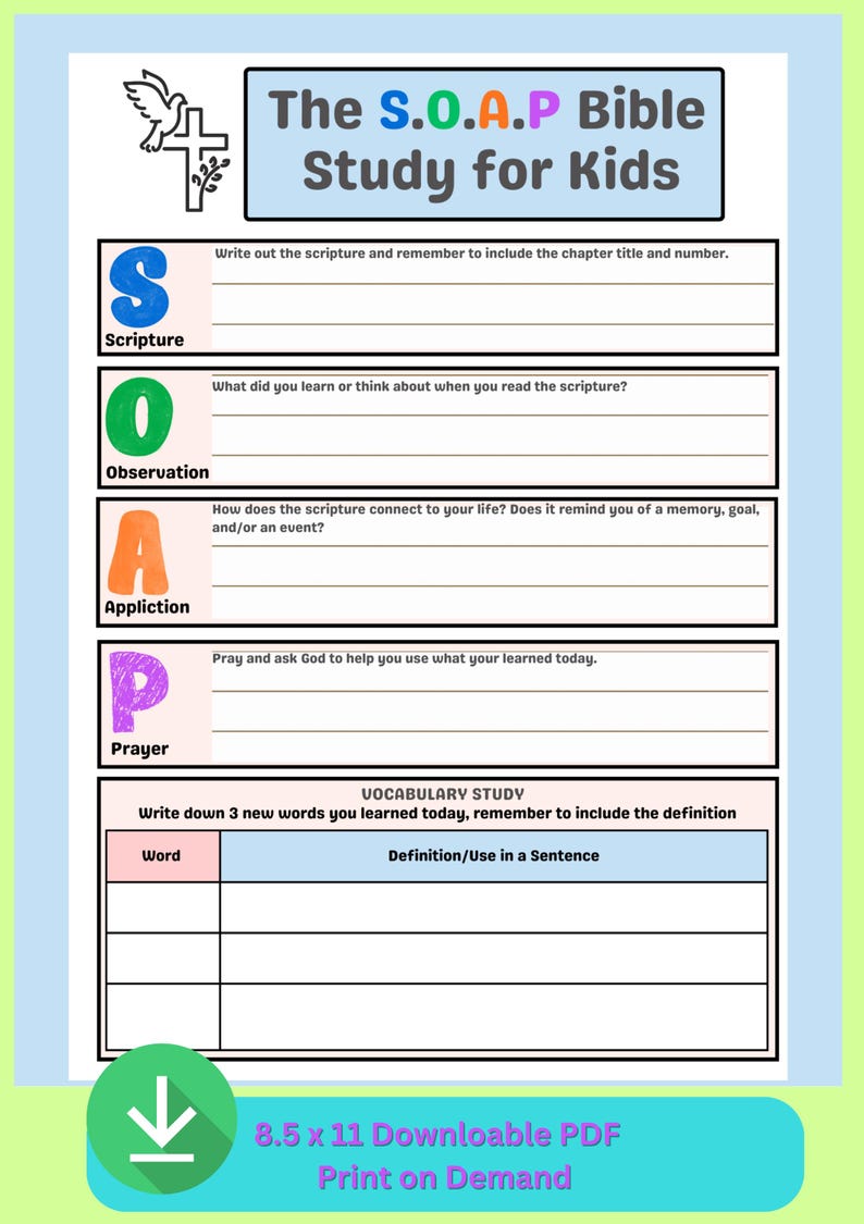 Bible Study SOAP Method for Kids - Etsy