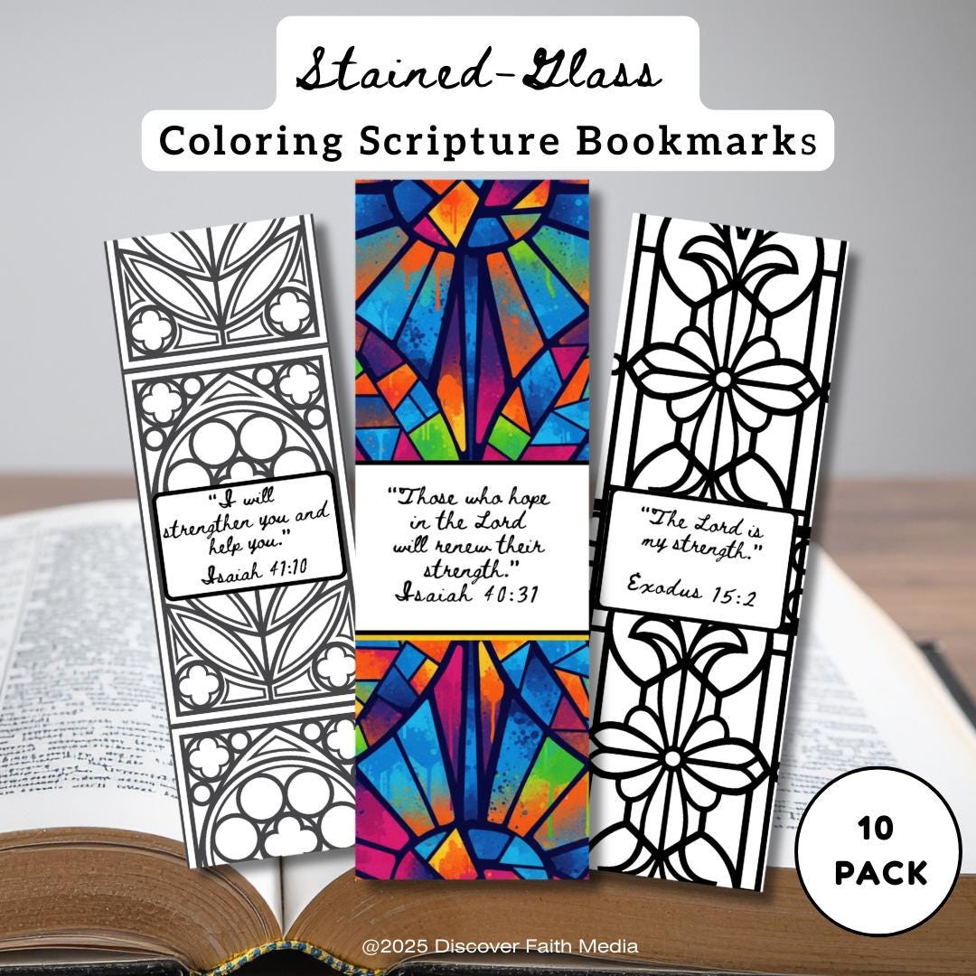 Stained Glass Scripture Coloring Bookmarks Printable | Scripture ...