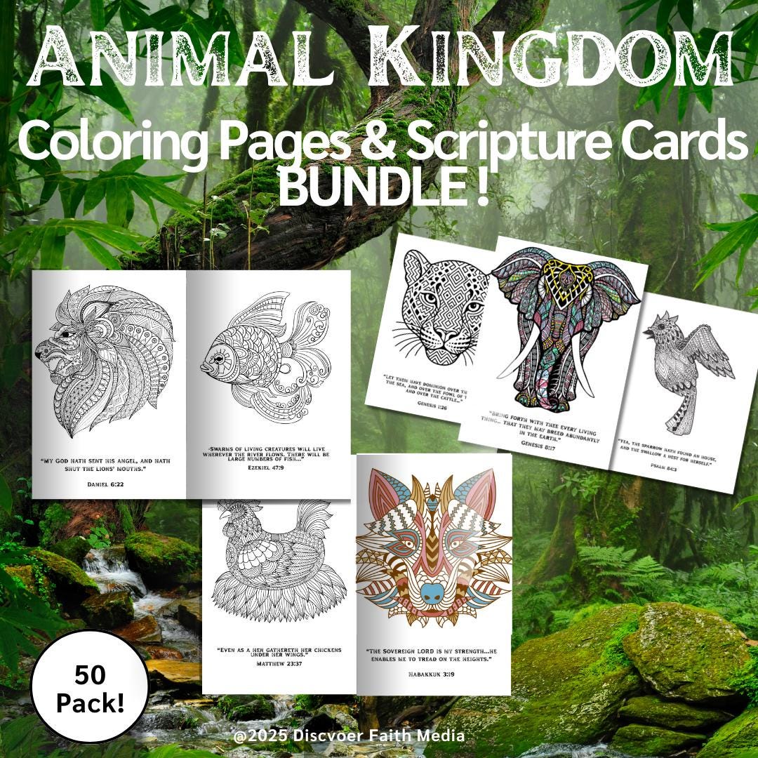 Animal Kingdom Scripture Coloring Scripture Cards & Pages BUNDLE ...