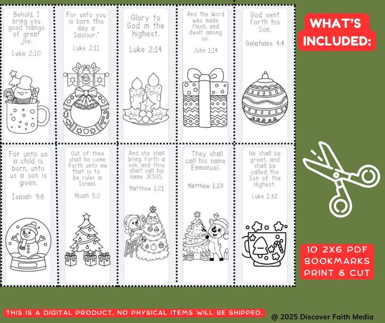 Christmas Bible Verse Coloring Bookmarks | Printable PDF (10 Pack) - Etsy