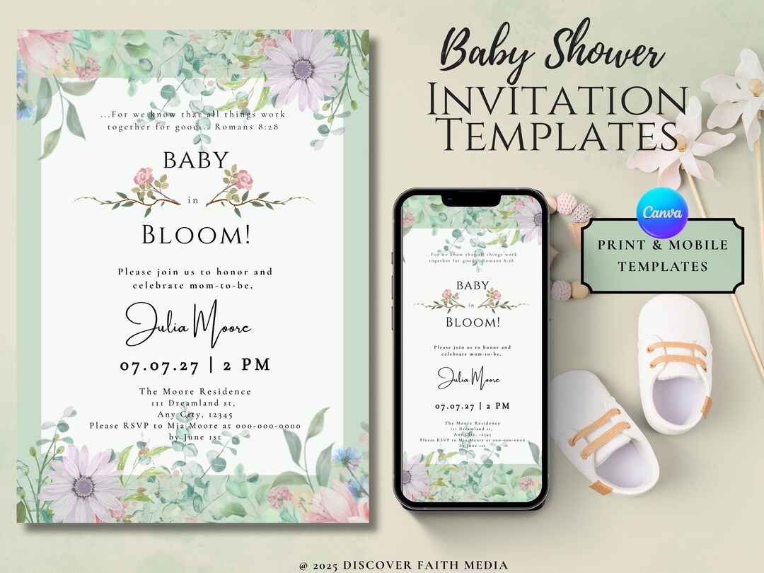 Christian Baby Shower Invitation Template, Floral Faith Baby Shower ...