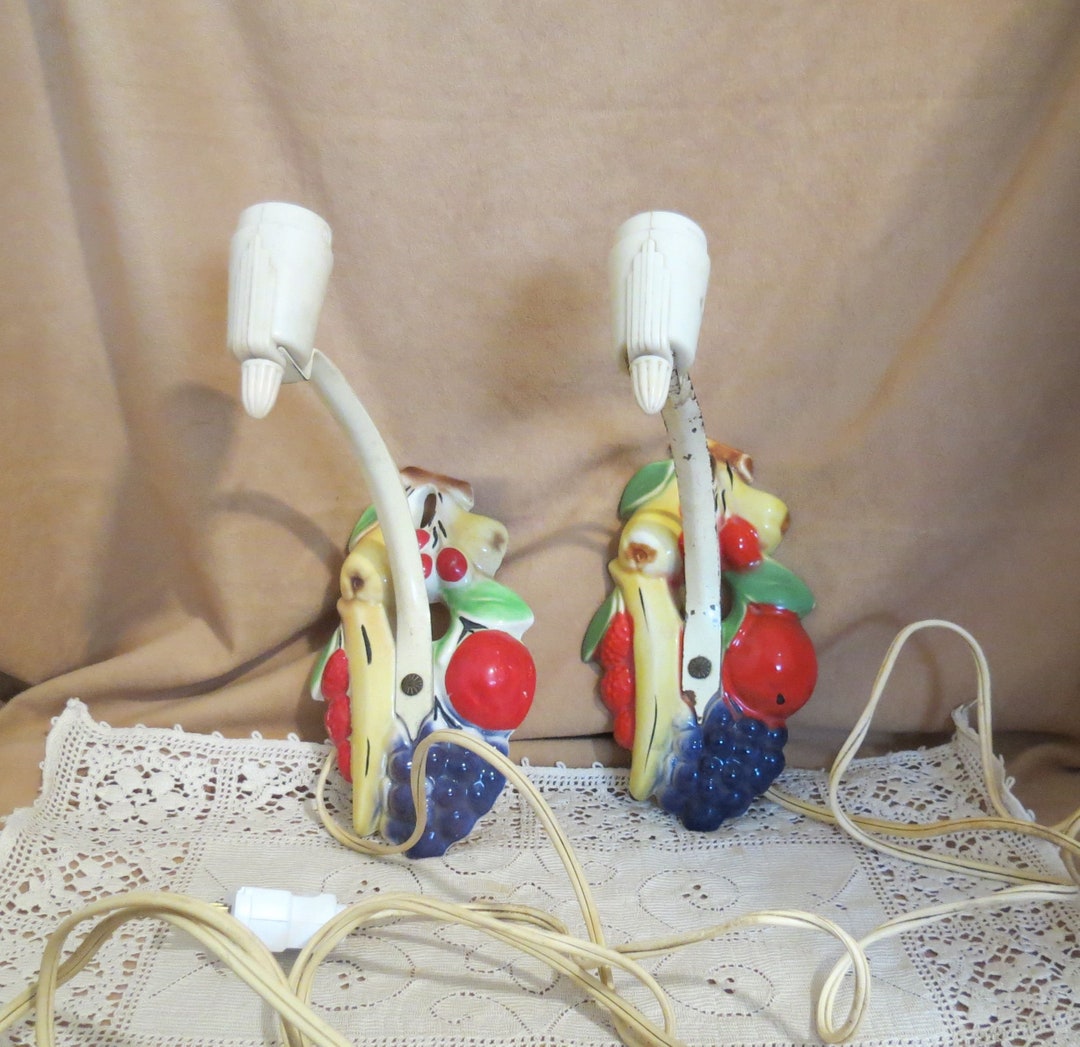 SALE Vintage Pair Kitchen Wall Lamps Fruit Wall Lamps Kitchen Sconces ...