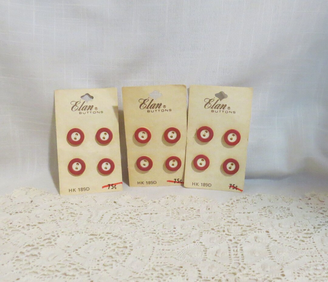 Vintage Elan Buttons on Cards Red on White Made in Italy Mounted in Haiti - Etsy
