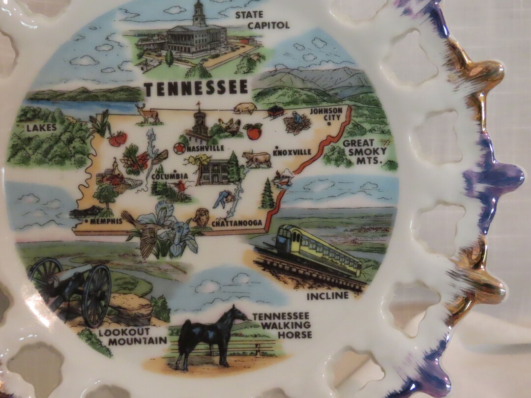 Vintage Tennessee Souvenir Plate Multiview Lustreware Plate Reticulated ...