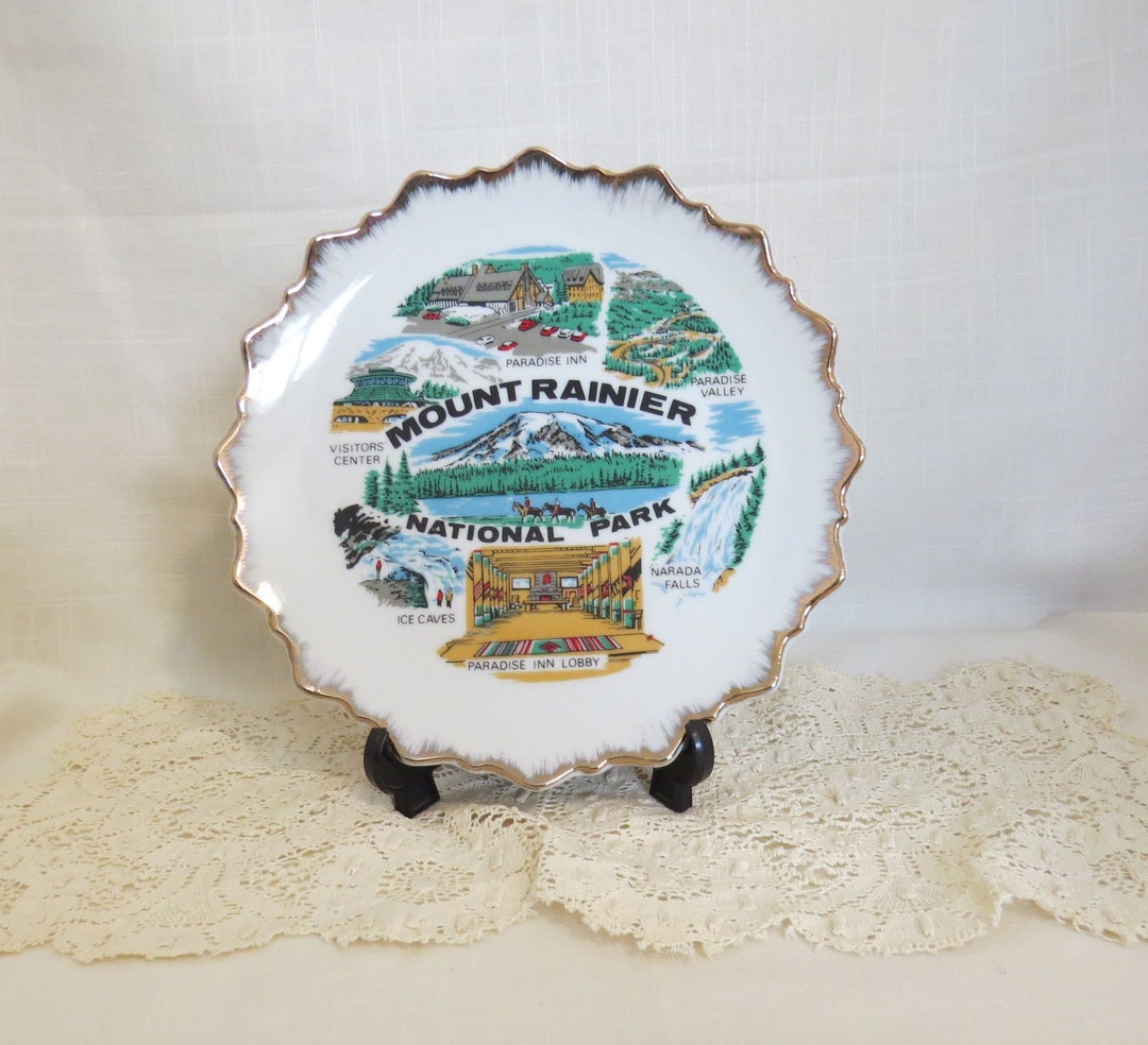 Vintage Mount Ranier National Park Multiview Souvenir Plate Washington ...