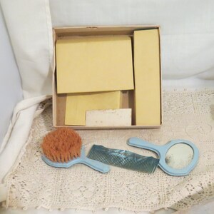 Vintage Celluloid Baby Grooming Kit in Box Comb Mirror Brush Blue ...
