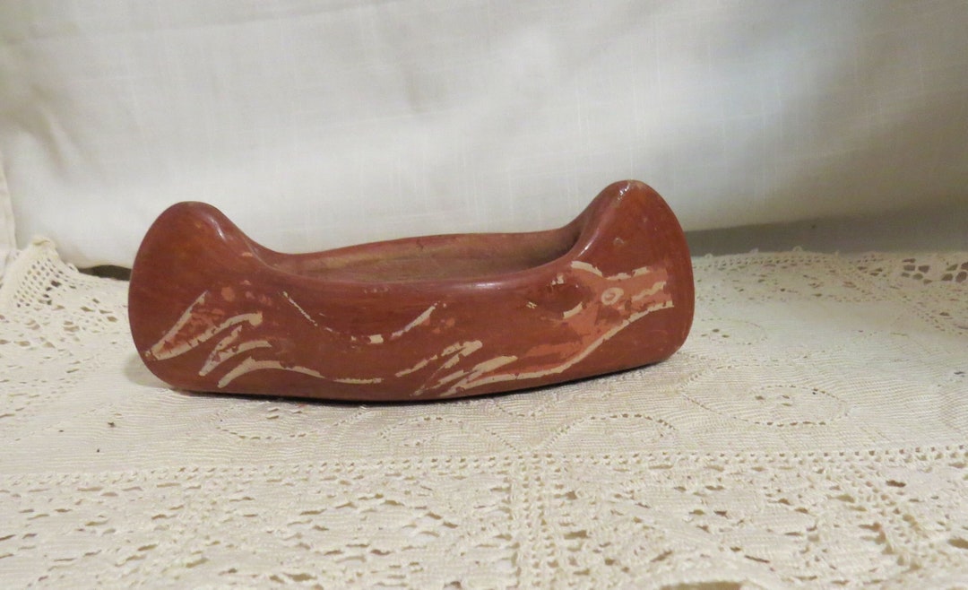 Antique Hand Thrown Pottery Canoe Roadside Art Hand Painted Souvenir ...
