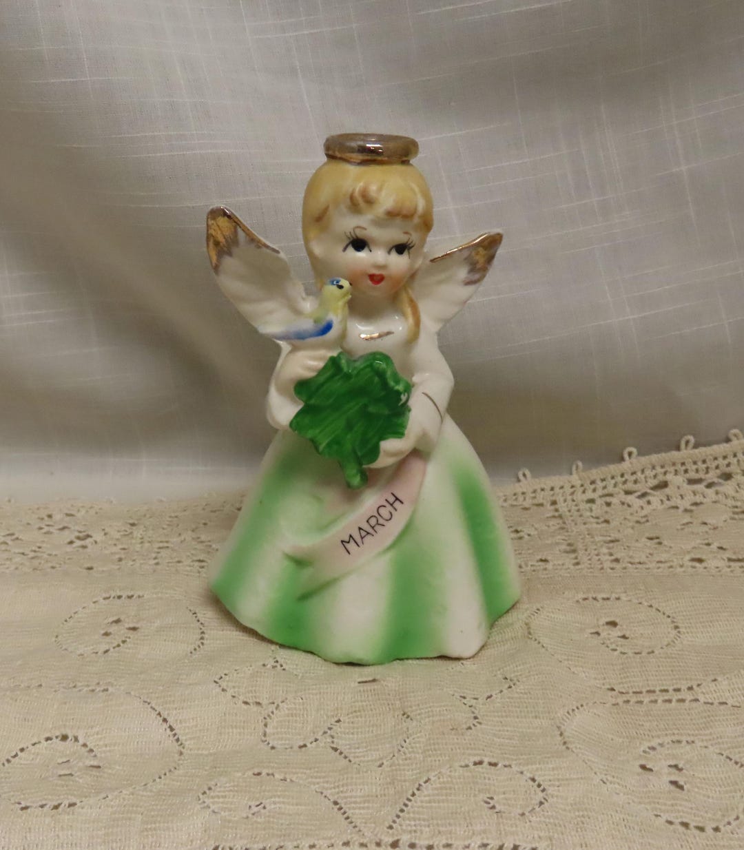 Vintage March Angel Figurine Four Leafed Clover St. Patrick's Day Angel ...