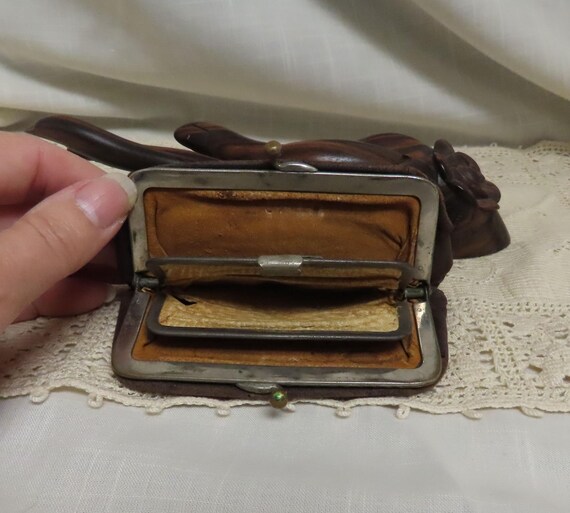 Antique Leather Coin Purse 3 Compartment Coin Purse - Gem