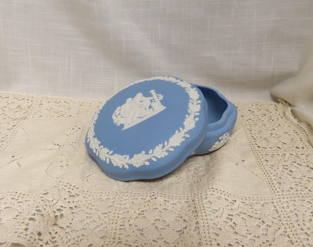 SALE Antique Wedgwood Blue Jasperware Powder Box Powder Jar Bisque ...