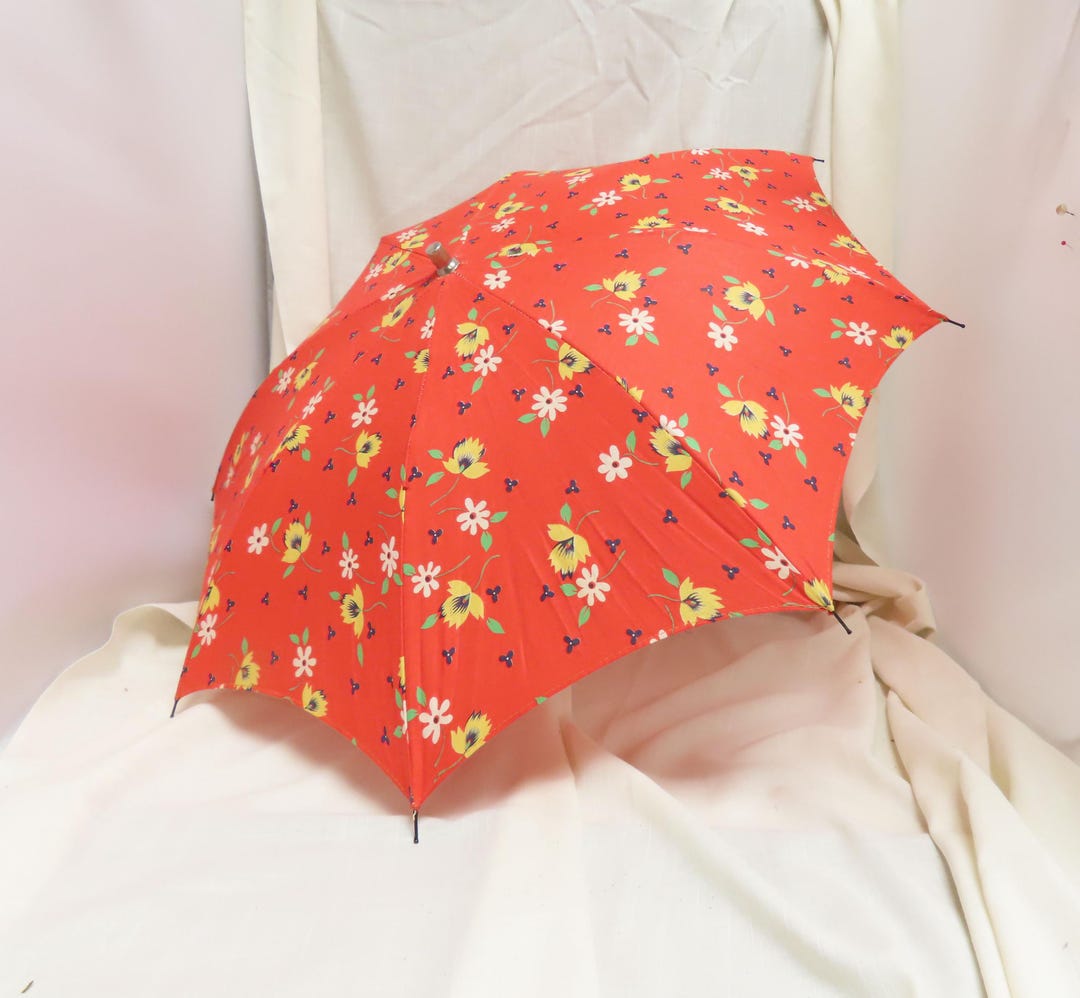 Vintage Child's Fabric Umbrella Flowered Umbrella Child's Parasol Hand ...