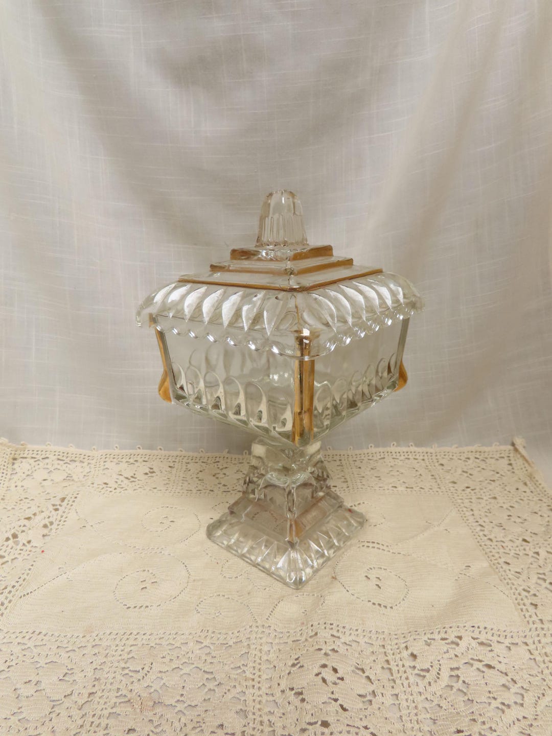 Vintage Wedding Cake Box Jeannette Glass Gold Gilt Trim - Etsy