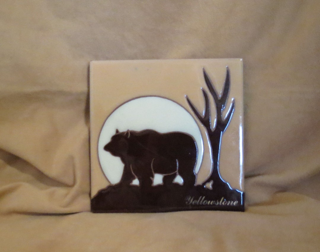 SALE Vintage Yellowstone Souvenir Tile Hand Painted Art Tile Whipple ...