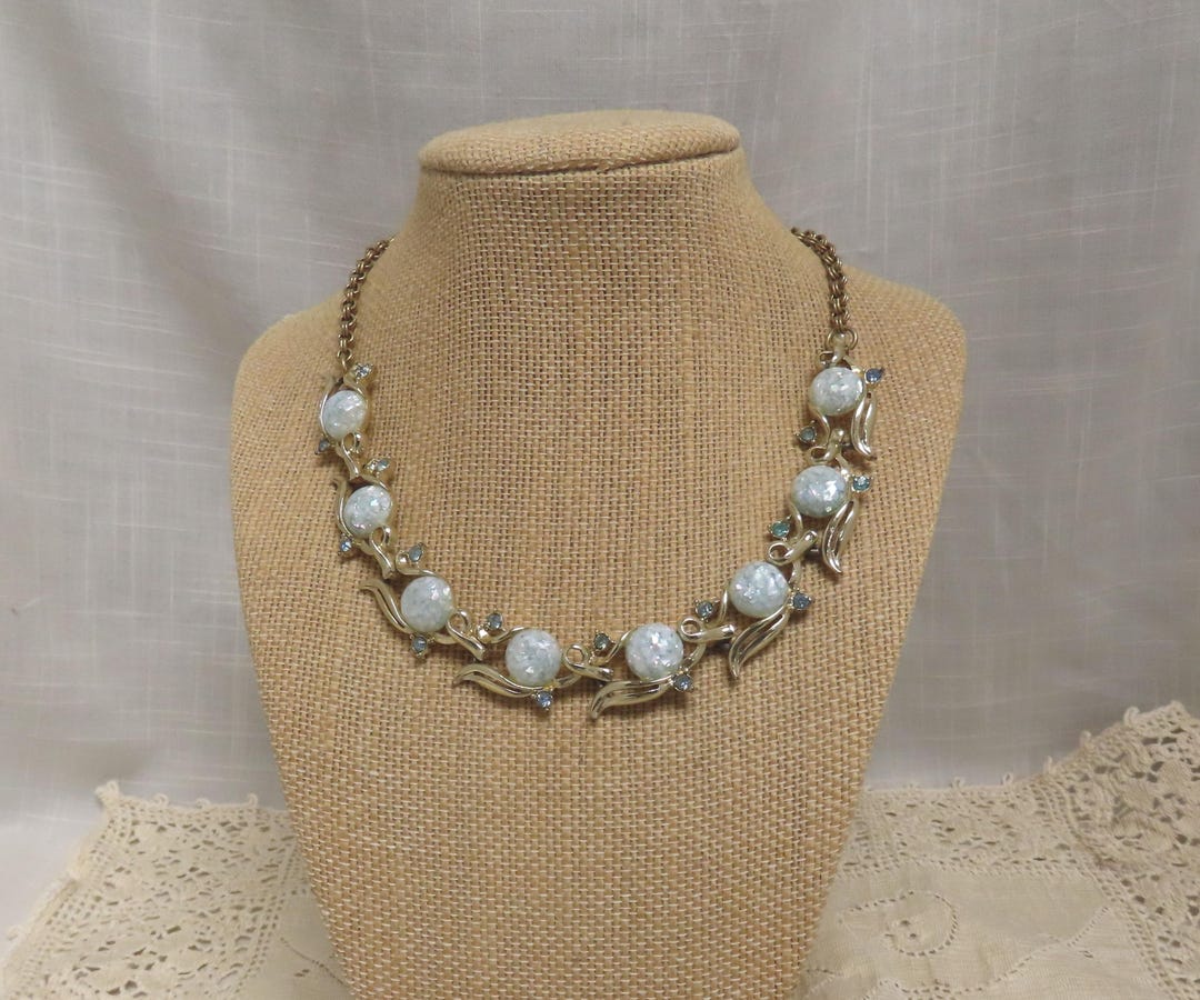 SALE Vintage Faux Opals Aquamarine Rhinestones Link Gold Plated ...