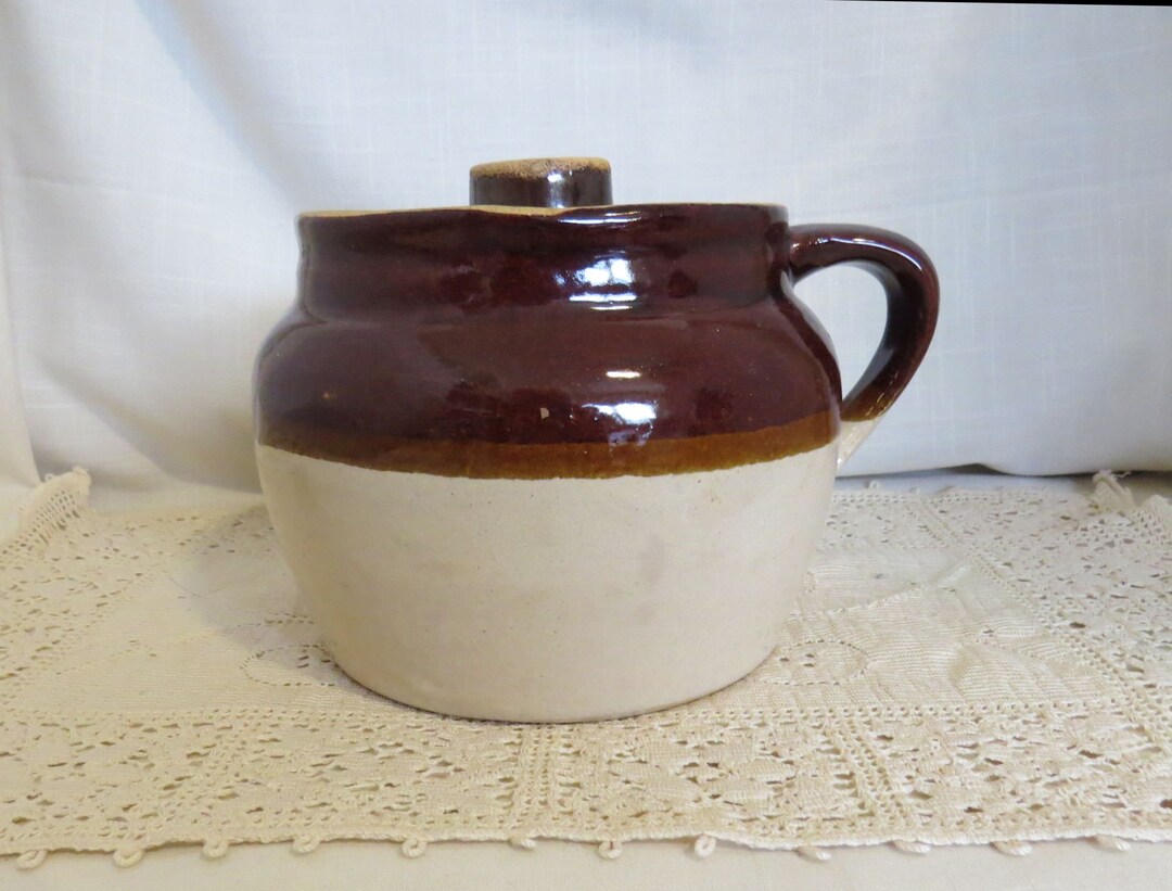 Antique Hand Thrown Pottery Bean Pot Applied Handle Made in - Etsy