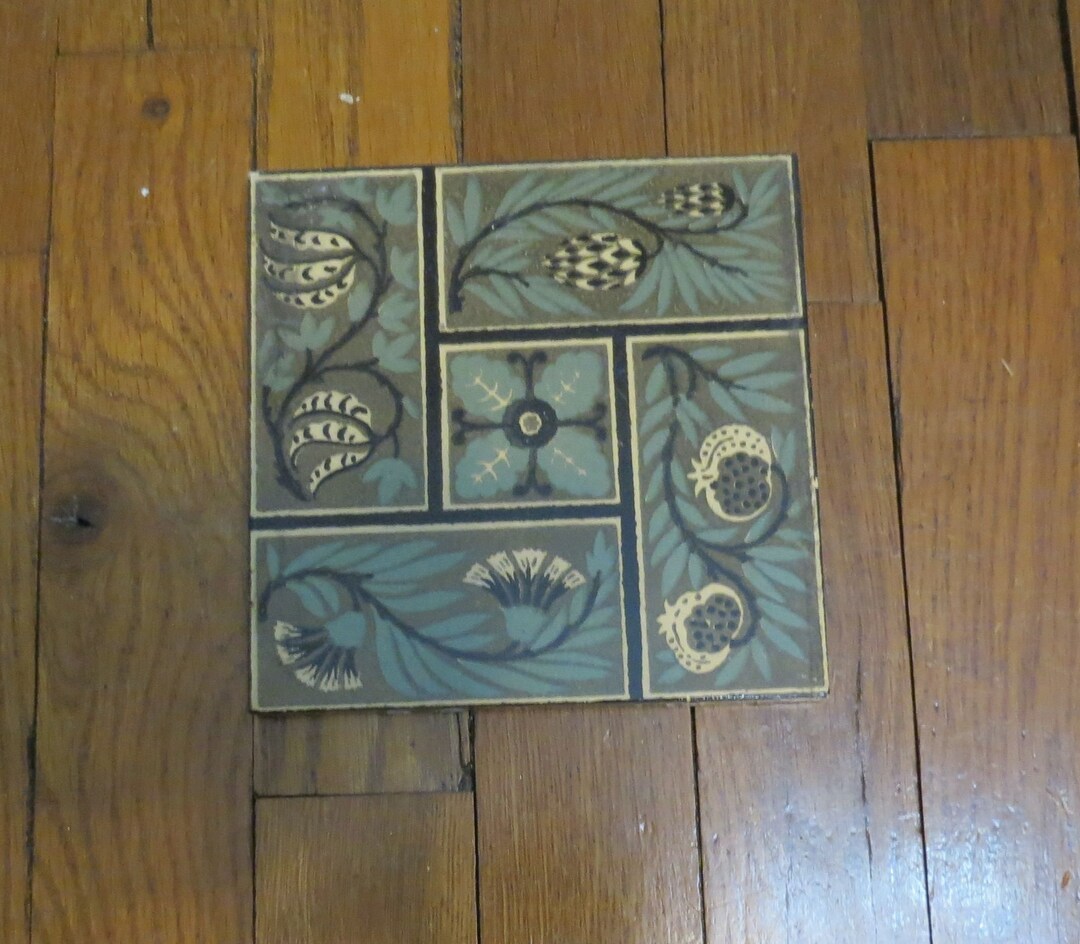 Antique MAW Hand Painted Art Nouveau Tile Encaustic Tile Floreat ...