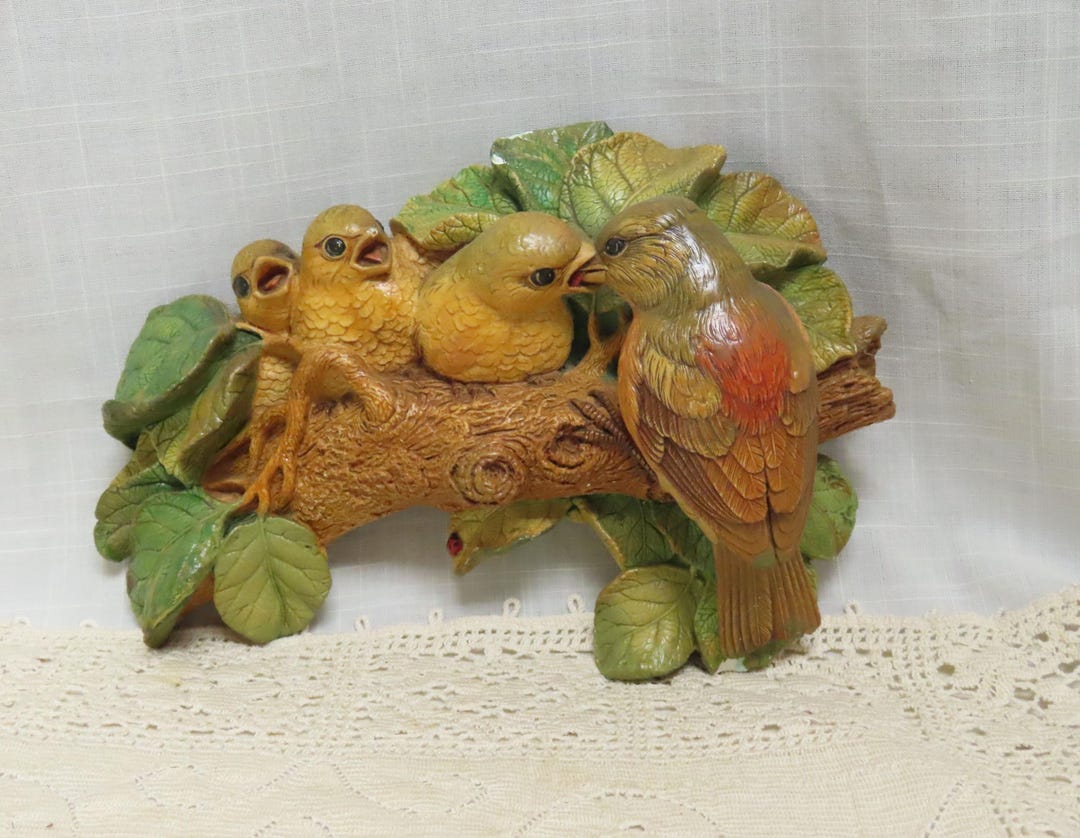 Vintage Bossons Wall Plaque Mother Bird Feeding Baby Birds Made in ...