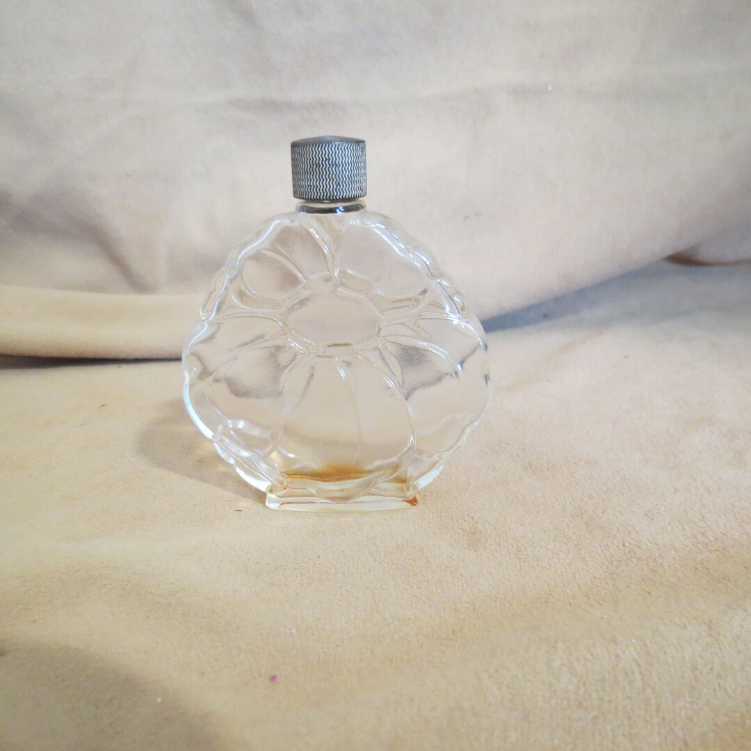 SALE Vintage Flower Embossed Glass Perfume Bottle Engine Turned Brass ...