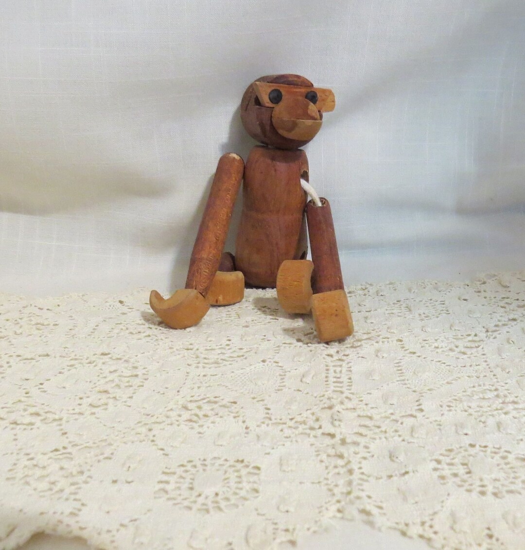 Vintage Hand Made Teak Wood Hanging Monkey Jointed Wooden Monkey ...