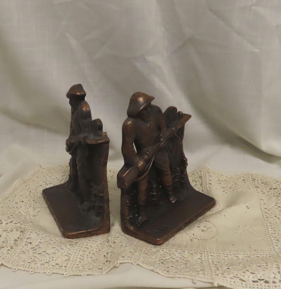 Antique WWI Doughboy Soldier Cast Iron Hubley Bookends Felted Bottoms ...